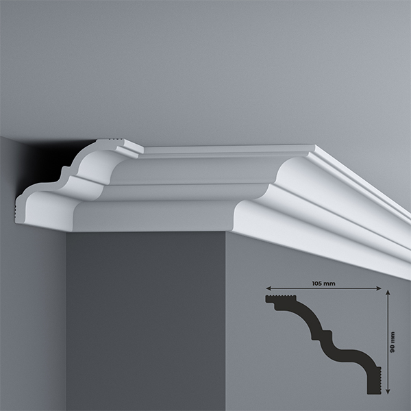 Cornisa tavan din polistiren, 105x90 mm, lungime 2m - Profilux